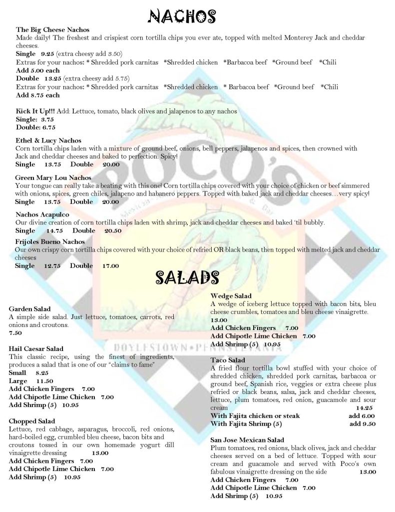 Menus - Poco's