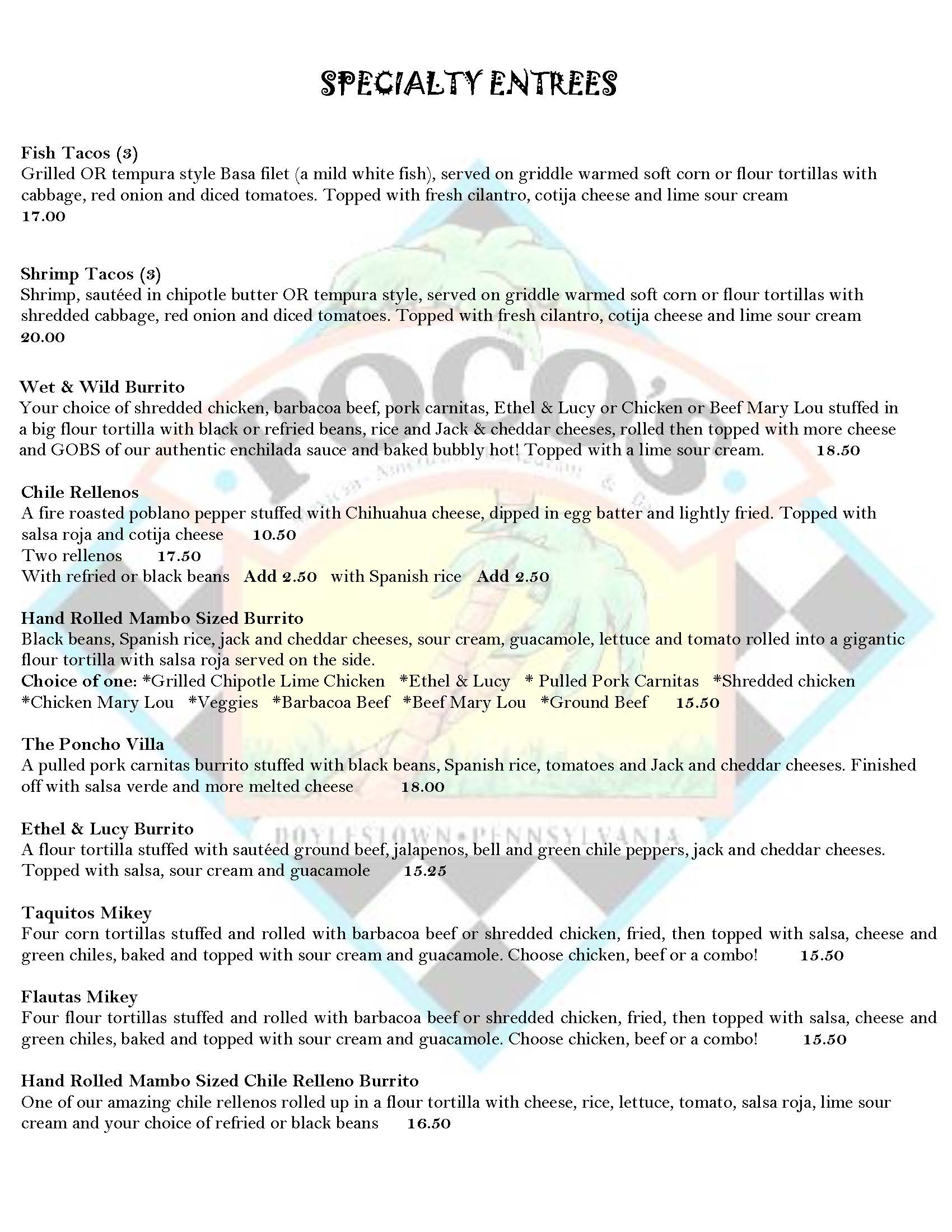 Menus - Poco's